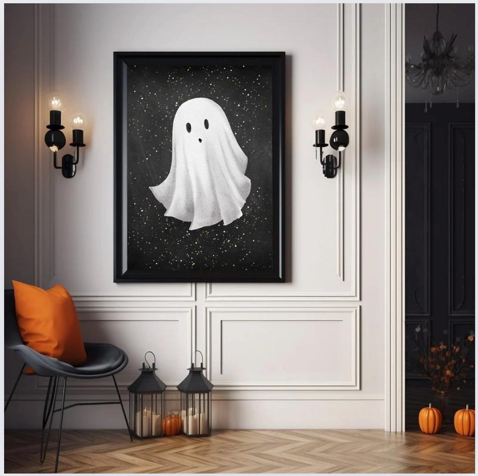 Spooky Sparkly Ghost Digital Print - Halloween Wall Art - Fall Home ...