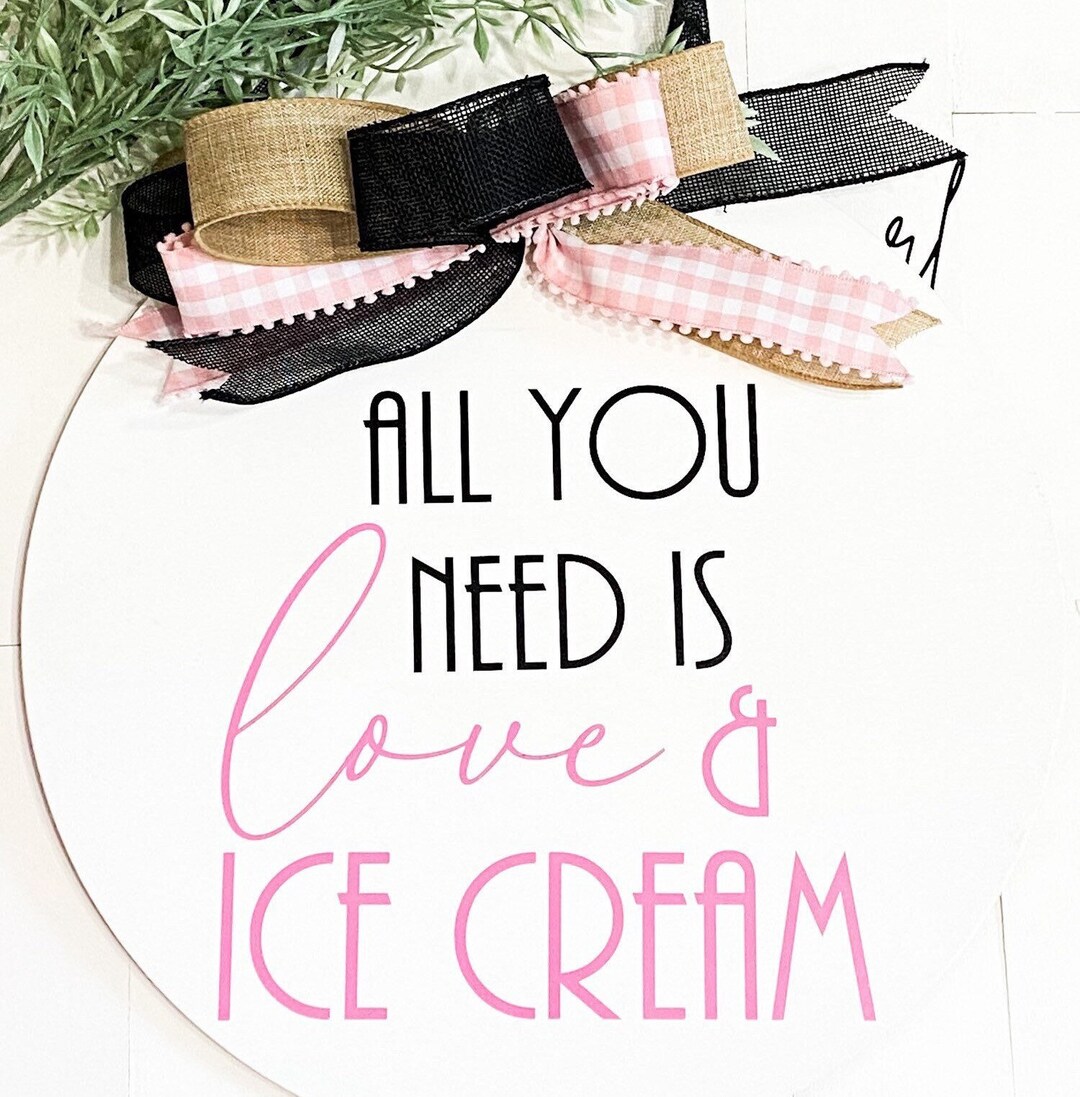 Ice Cream Party Sign - 14x14 Wooden "love & Ice Cream" Wall Hanging ...