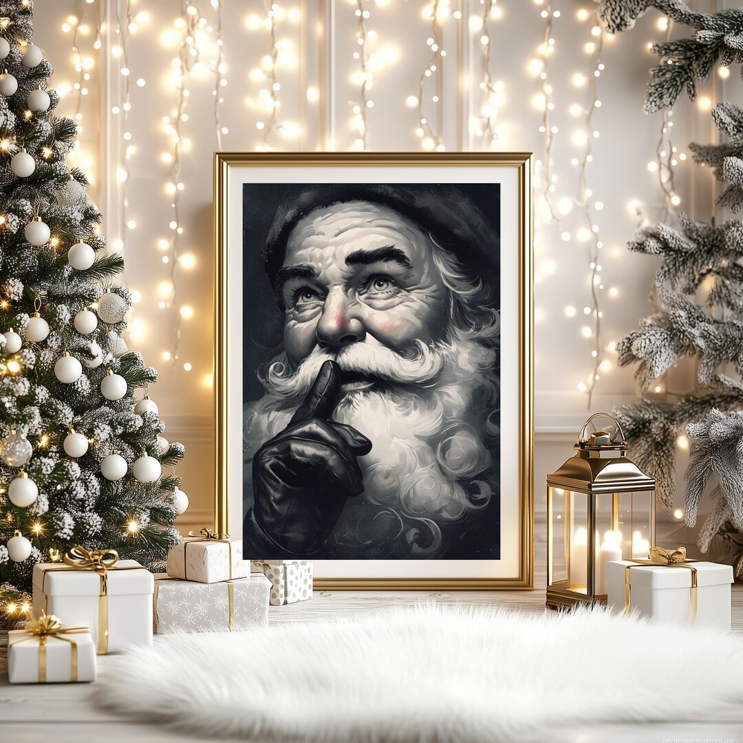 Vintage Dark & Moody Santa Wall Art Print, Santa Face, Santa Sign, Old ...