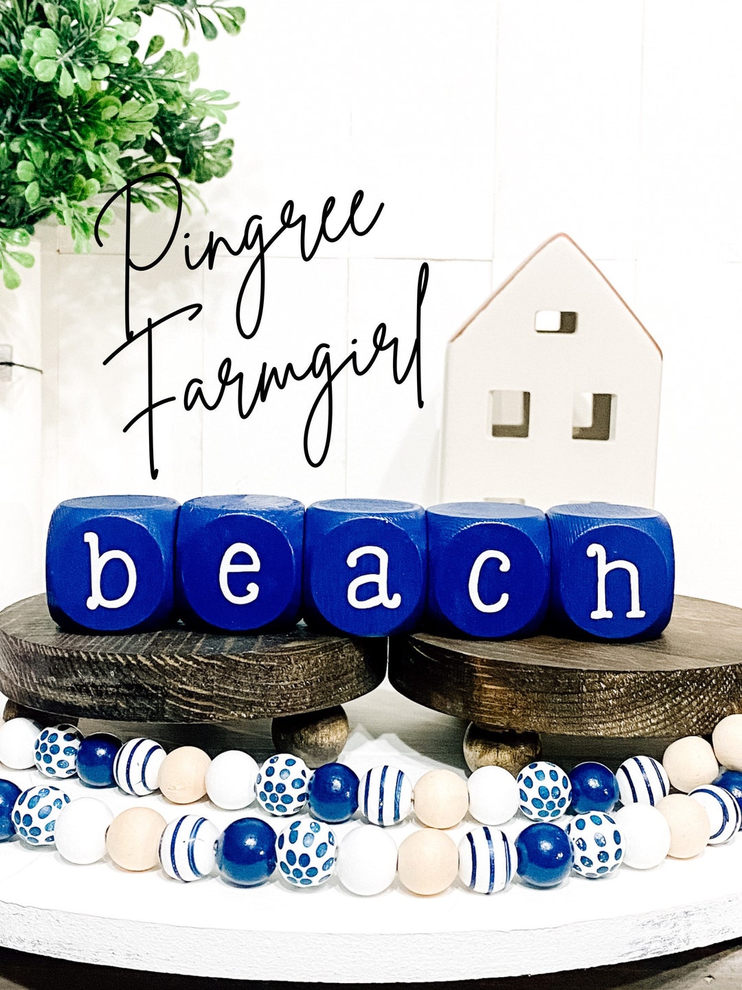 Beach Tiered Tray Decor Coastal Blue Beach Blocks Summer Tiered Tray ...