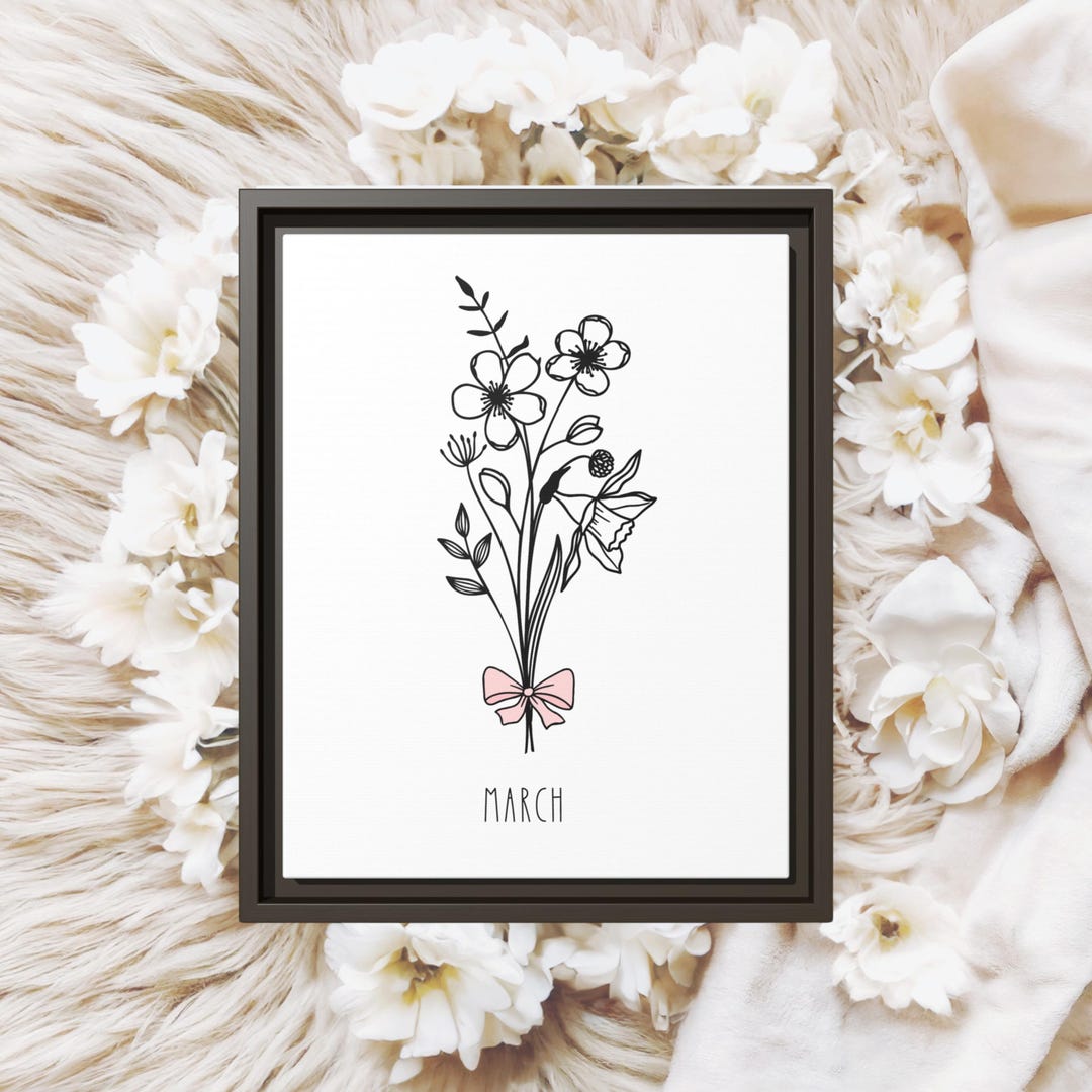 March Birth Flower Framed Canvas Print, Personalized Birth Month Floral ...