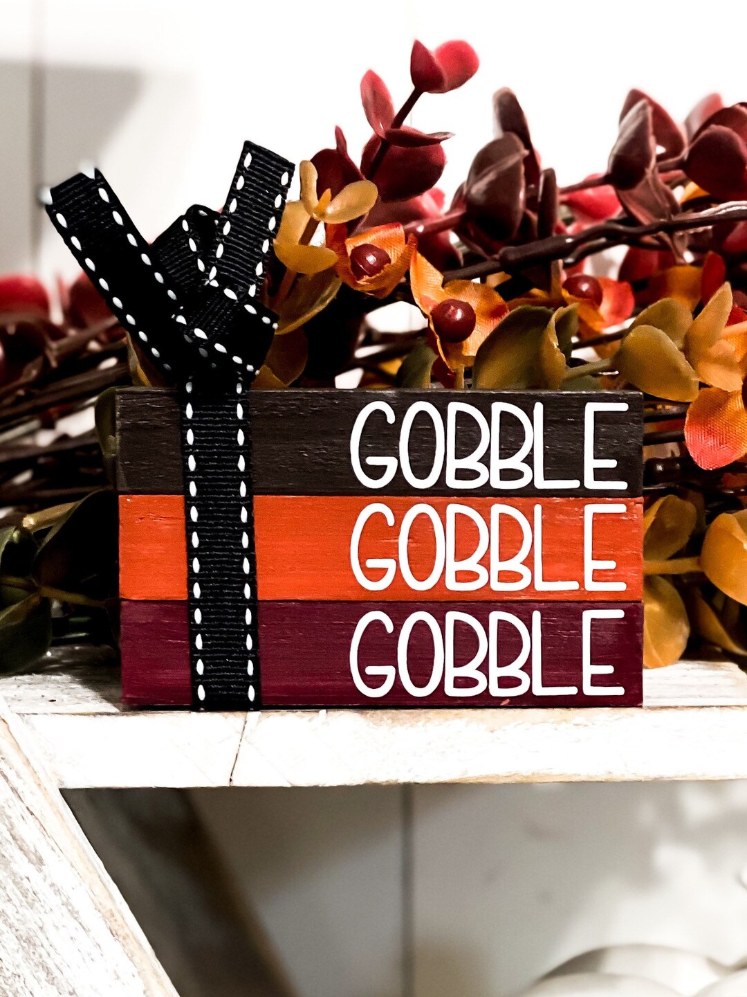 Thanksgiving Wood Book Stack Sign for Tiered Trays Gobble - Etsy