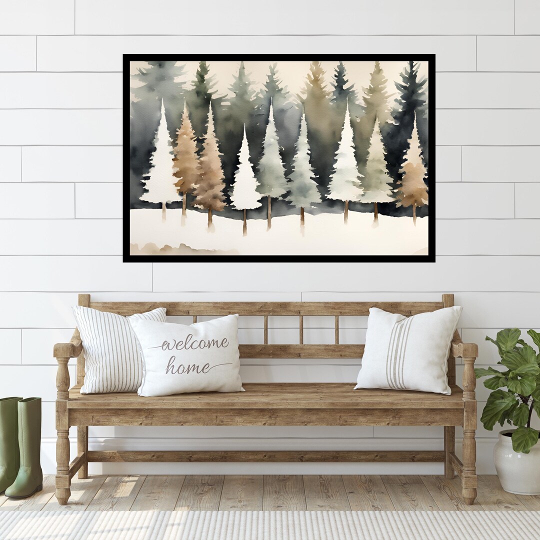 Neutral Winter Tree Landscape Printable – Cozy Rustic Holiday Decor ...