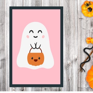 Spooky Pink Halloween Printable - Ghost Wall Decor - Haunted House ...