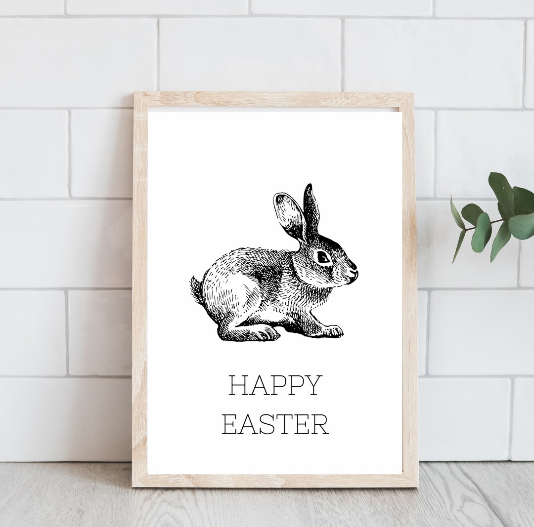 Vintage Happy Easter Bunny Art Print - Instant Download - Easter Wall ...