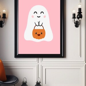 Spooky Pink Halloween Printable - Ghost Wall Decor - Haunted House ...