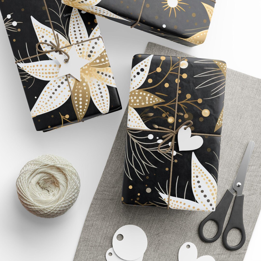 Lily Print Wrapping Papers, Elegant Black and White Gift Wrap Christmas ...