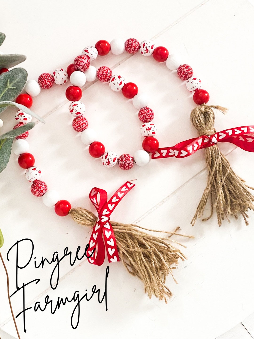 Valentine Red Beaded Wood Garland / Tiered Tray Filler / Valentine ...
