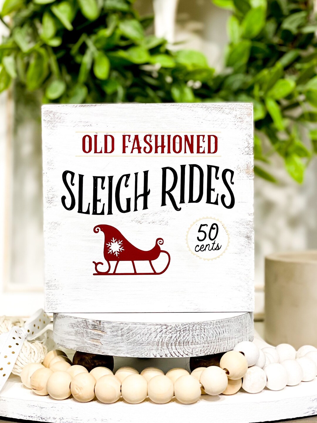 Christmas Sign - Sleigh Rides - Tiered Tray Decor 5 X 5 - Holiday Home ...