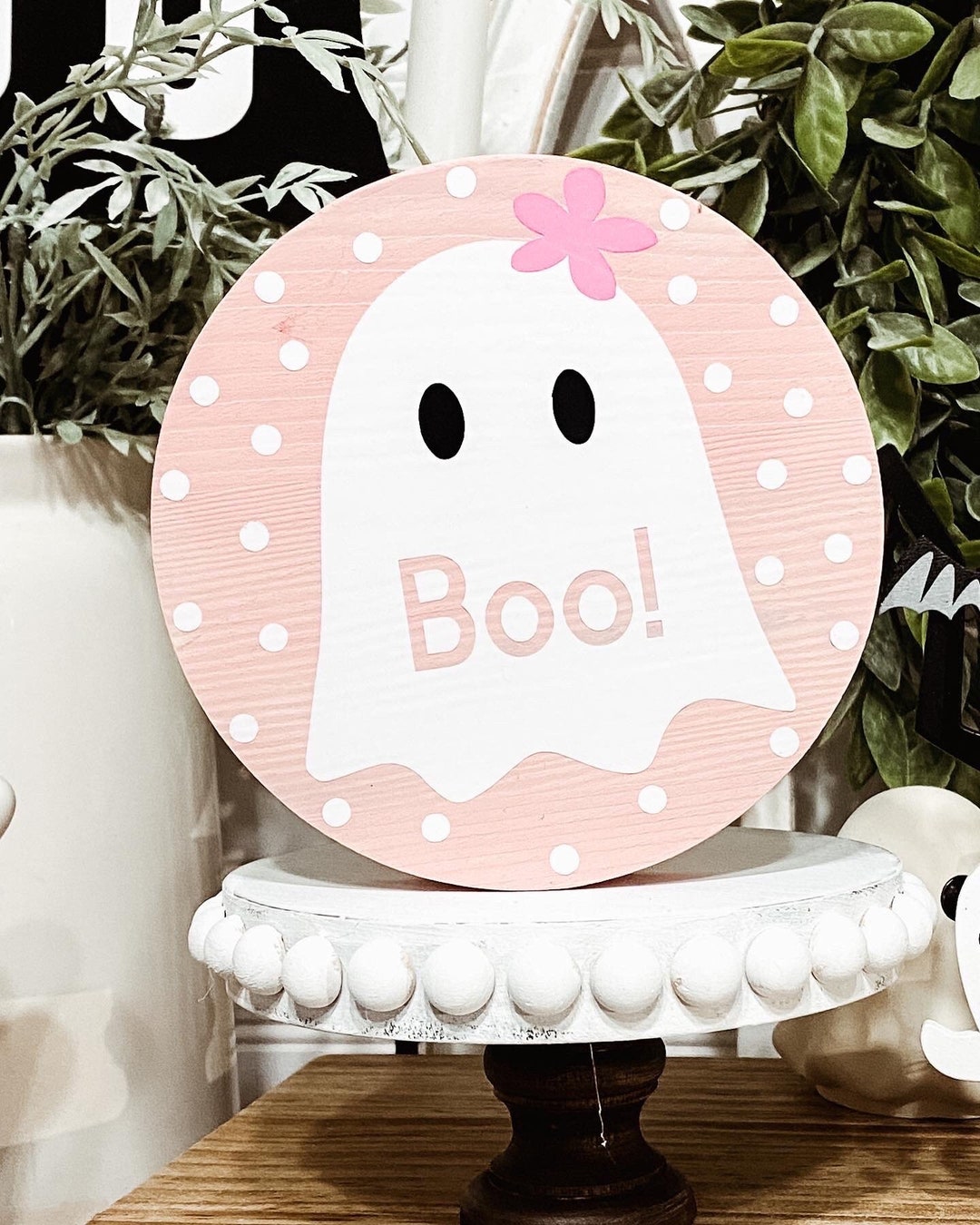 Cute Pink Polka Dot Ghost Sign - Charming 5 X 5 Halloween Decoration ...