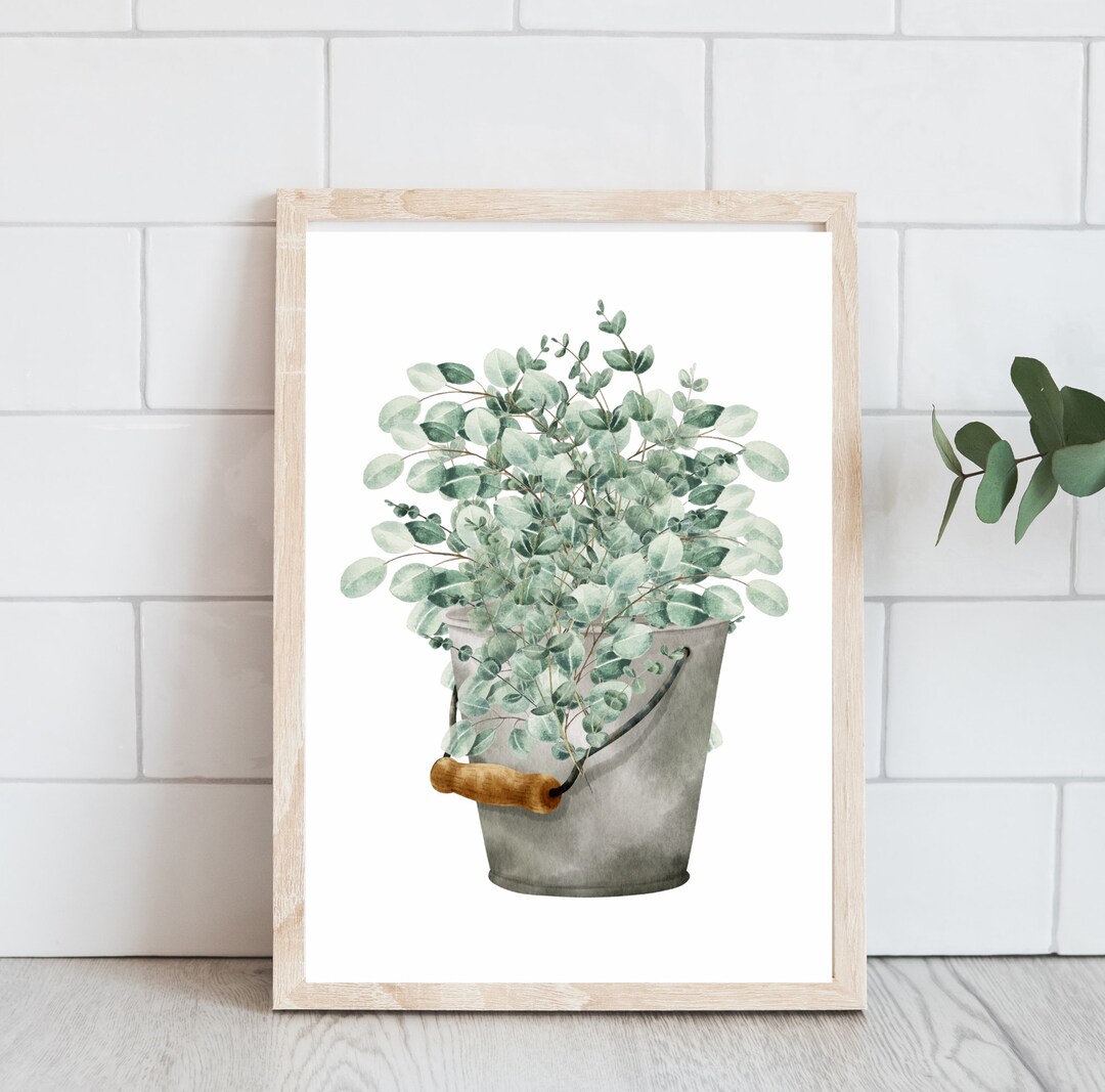 Rustic Farmhouse Greenery Bucket - Digital Art Print - Botanical Wall ...