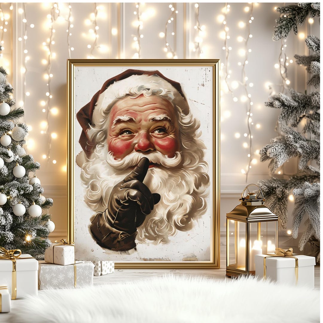 Vintage Santa Wall Art Print, Santa Face, Santa Sign, Santa Wall Art ...