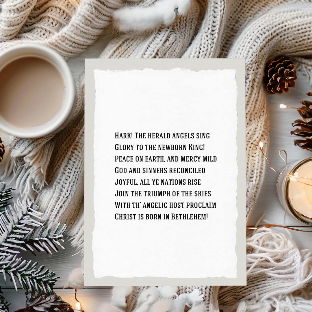 Hark the Herald Vintage Christmas Print, Deckled Edge Handmade Paper ...