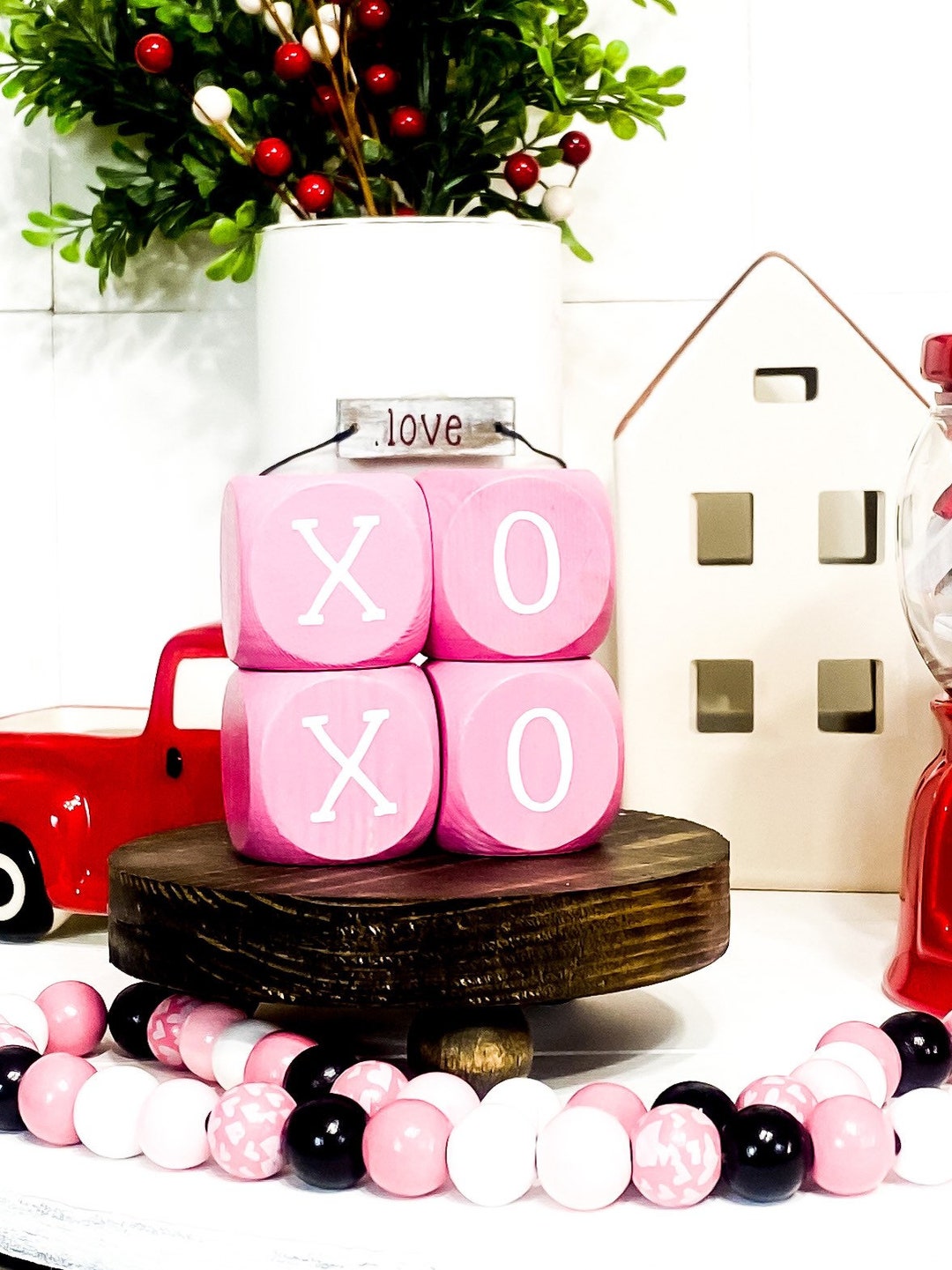 XOXO Pink Heart Blocks - Set of 4 - Valentines Day Tiered Tray Decor ...