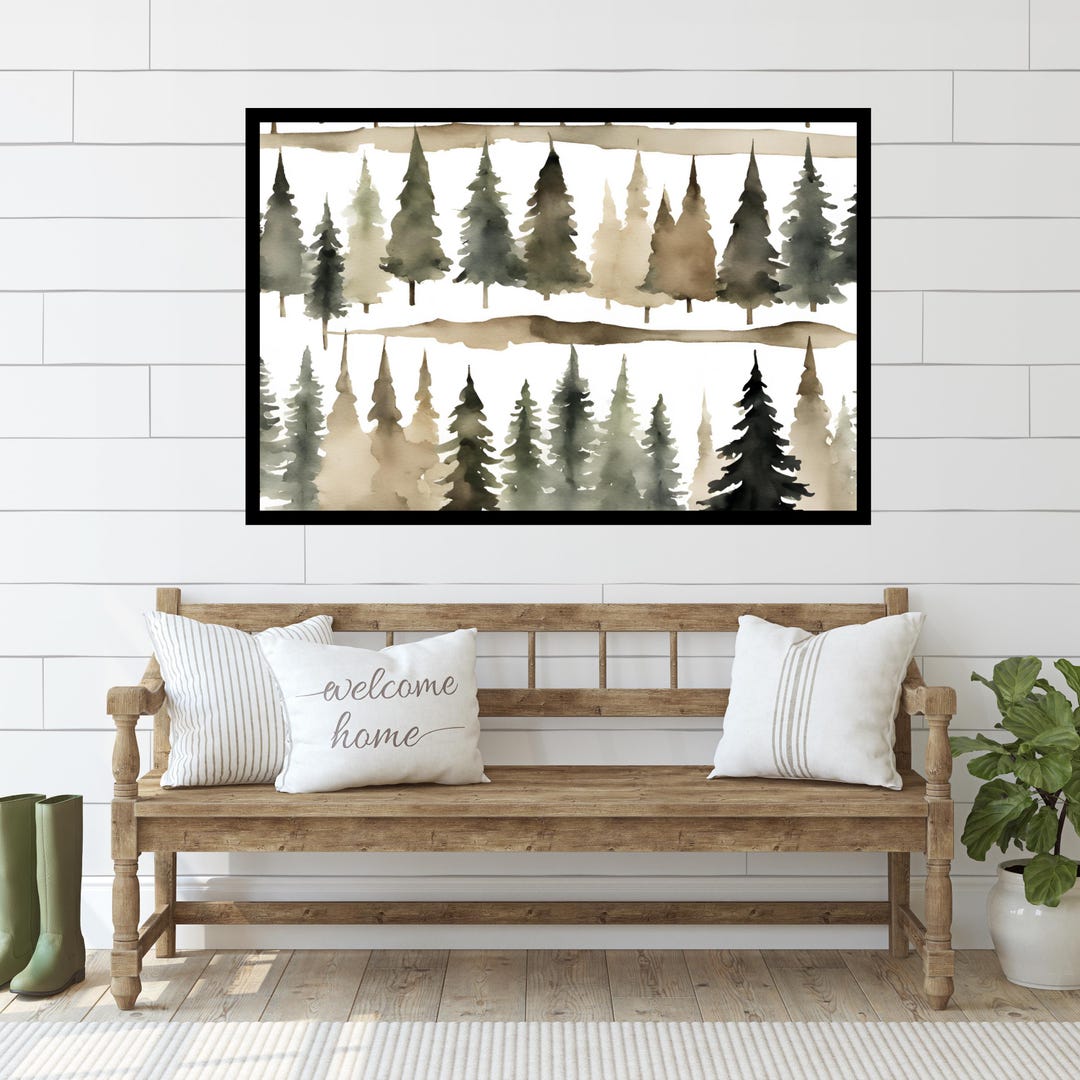 Winter Scene Rustic Tree Art Print, Minimalist Neutral Design, Multi ...
