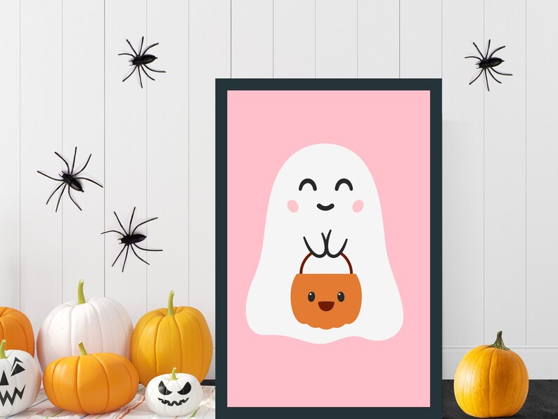 Spooky Pink Halloween Printable - Ghost Wall Decor - Haunted House ...