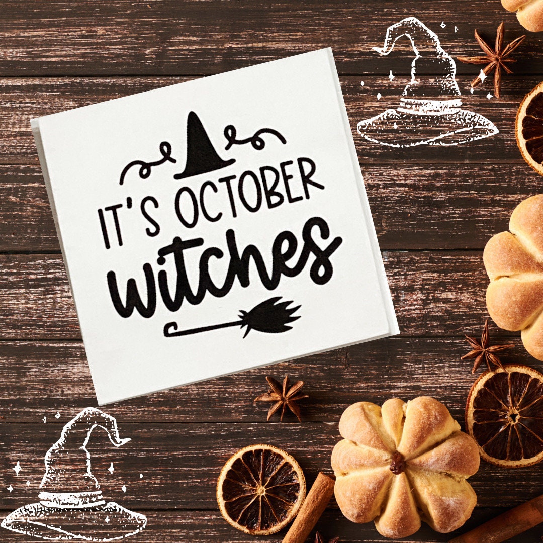It’s October Witches Halloween Wood Sign 5x5 - Halloween Tiered Tray ...