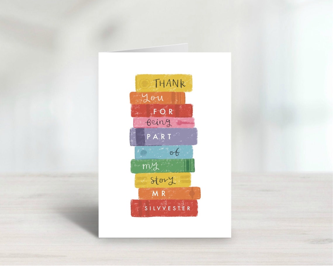 Book Greetings Card, Thank You Teacher, Leaving Gift, Book Lover Gift ...