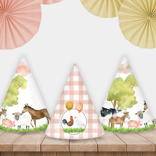 Farm Animal Party Hats Printable Party Hats Cow Horse Pig - Etsy