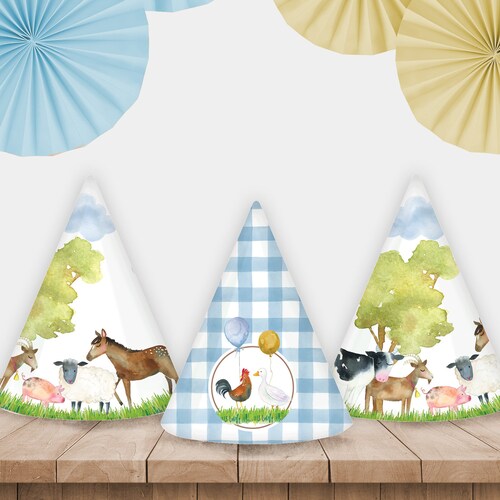 Farm Animal Party Hats Printable Party Hats Cow Horse Pig - Etsy