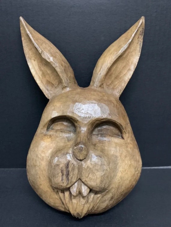 Carved Solid Wood Paper Mache Mold of Rabbit Face | Etsy
