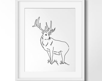 Elk line drawing | Etsy