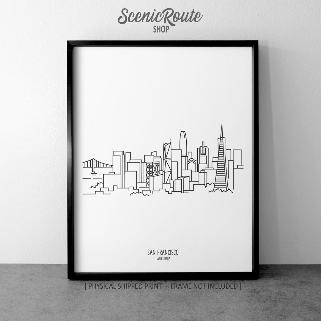 San Francisco Skyline Drawing Art Print: California Minimalist Line Art ...
