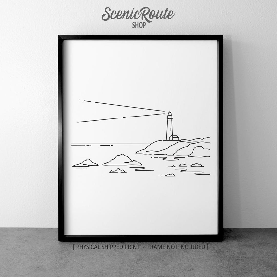 Lighthouse Line Art Print: Coastal Landscape Drawing on Linen Paper - Etsy