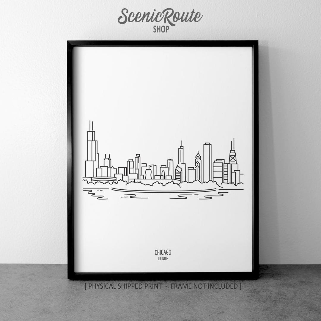 Chicago Skyline Drawing Art Print: Illinois Minimalist Line Art, Modern ...