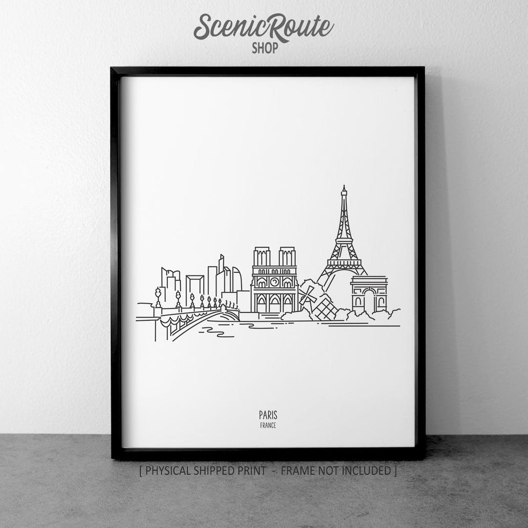 Paris Skyline Drawing Art Print: France Minimalist Line Art, Europe ...
