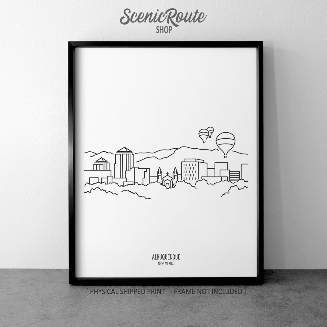Albuquerque Skyline Drawing Art Print: New Mexico Minimalist Line Art ...