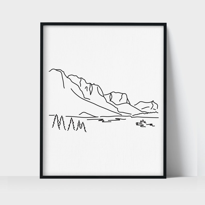 Glacier National Park Line Art Drawing Unframed Print | Etsy