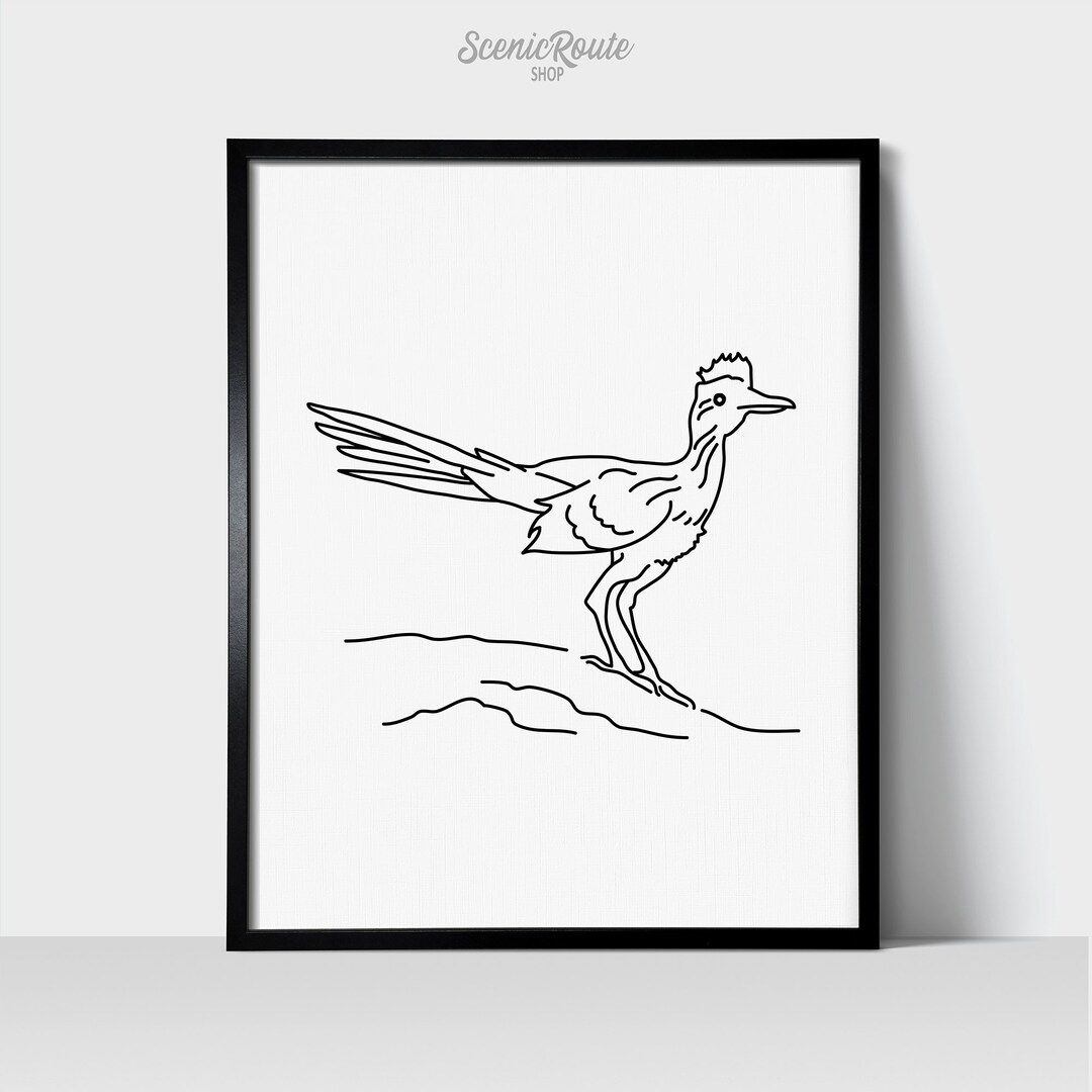 Wildlife Roadrunner Line Art Print - Unframed Physical Print | Nature ...
