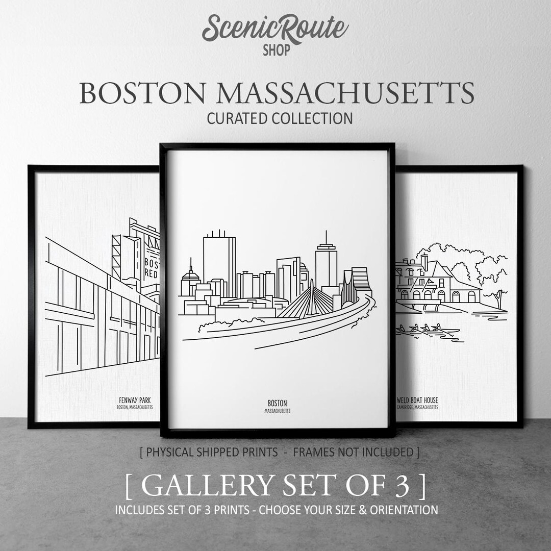 Boston Gallery Wall Art Set: Fenway, Skyline, Harvard - Linen Prints - Etsy