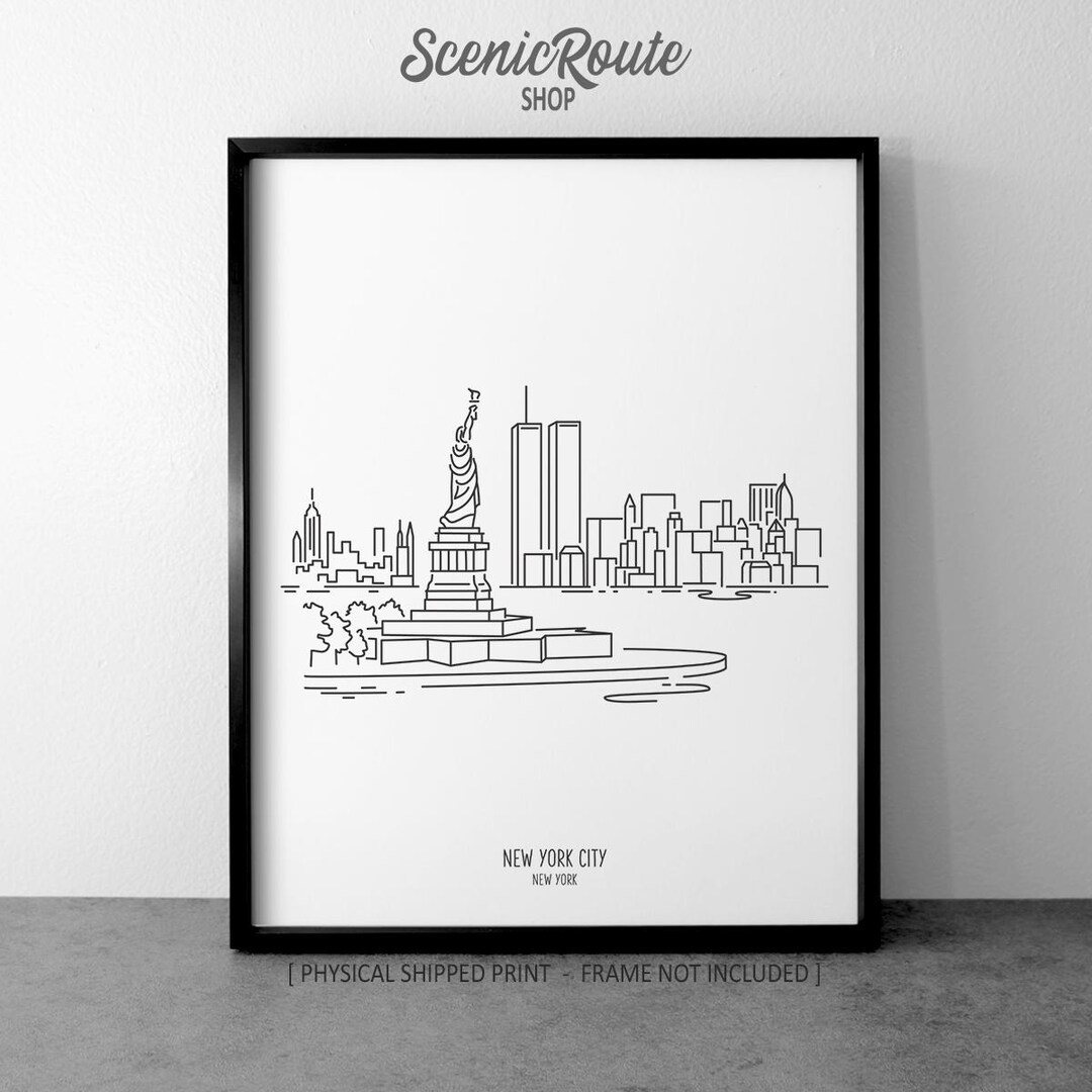 New York City Skyline Drawing Art Print: NYC Twin Towers Minimalist ...