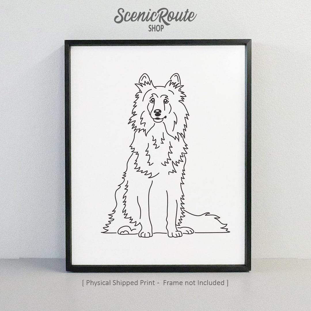 Shetland Sheepdog Dog Drawing Art Print (unframed), Sheltie Line Art ...