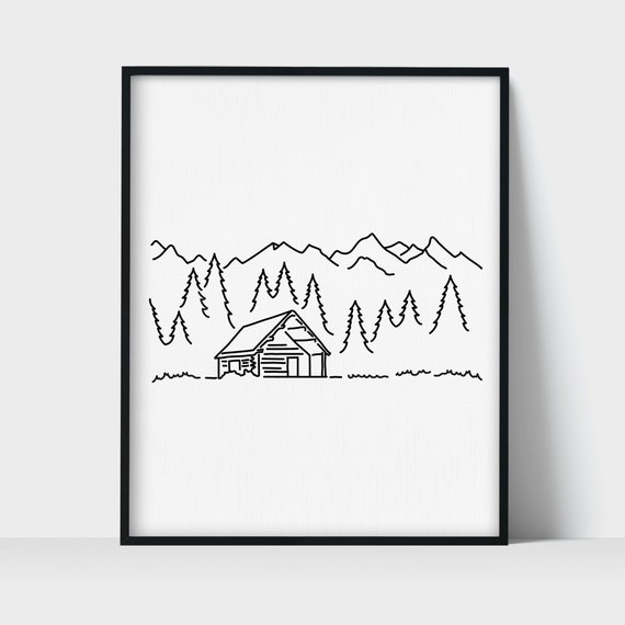 Log Cabin Line Art