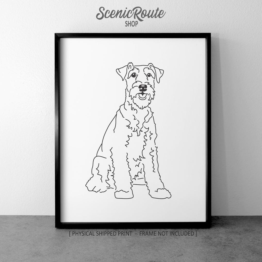 Airedale Drawing Art Print: Personalized Dog Pet Portrait Minimalist ...