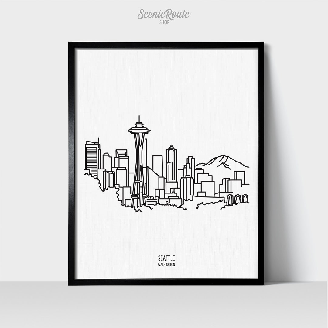 Impression d'art ligne Seattle Washington Skyline impression physique ...