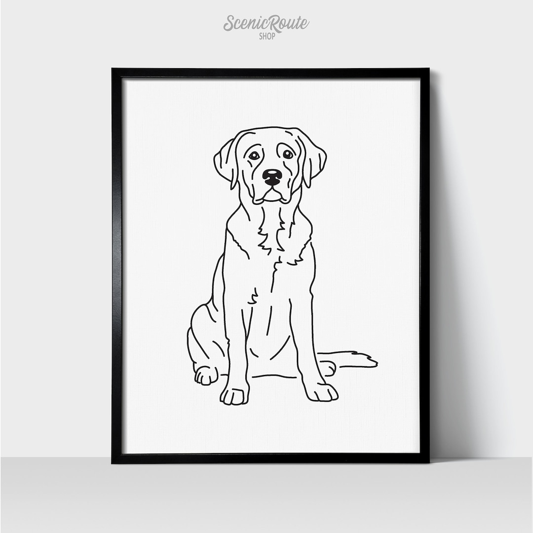 American Labrador Dog Line Art Print Unframed Physical Print Black ...