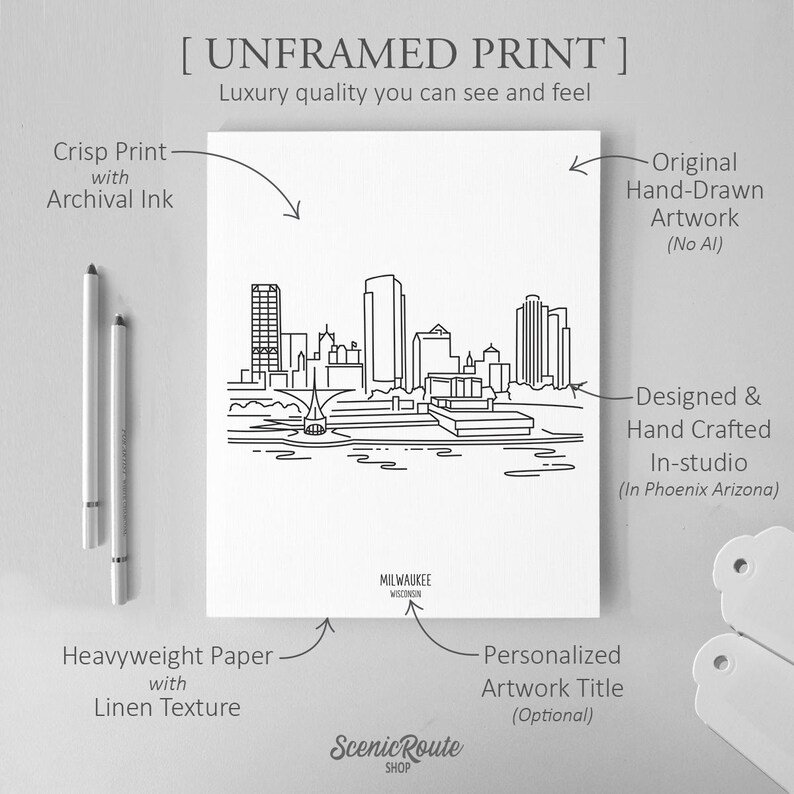 Milwaukee Skyline Drawing Art Print: Wisconsin Minimalist Line Art ...