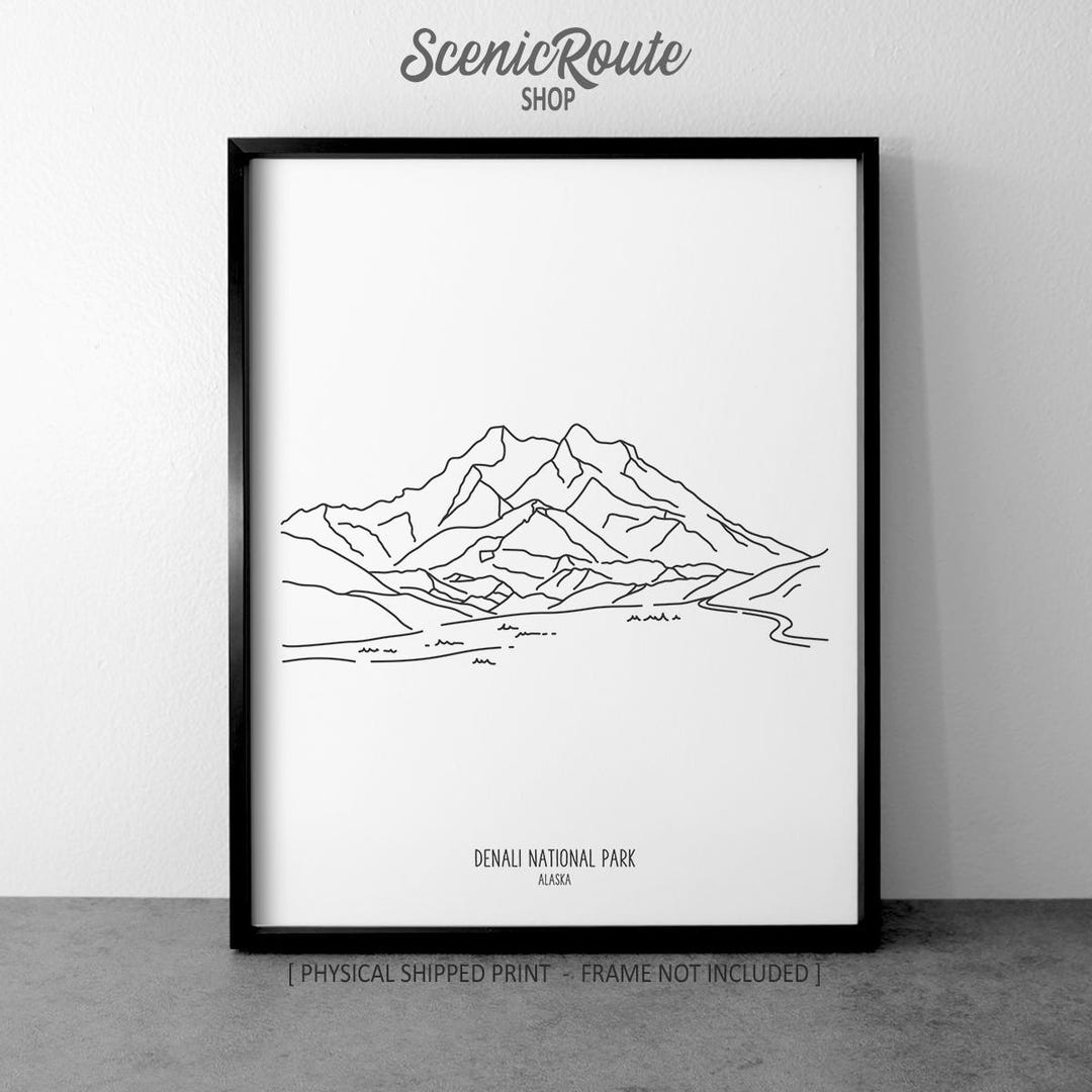 Denali National Park Drawing Art Print: Alaska Minimalist Line Art ...