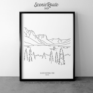 Glacier National Park Line Art Print: Montana Travel Poster - Etsy