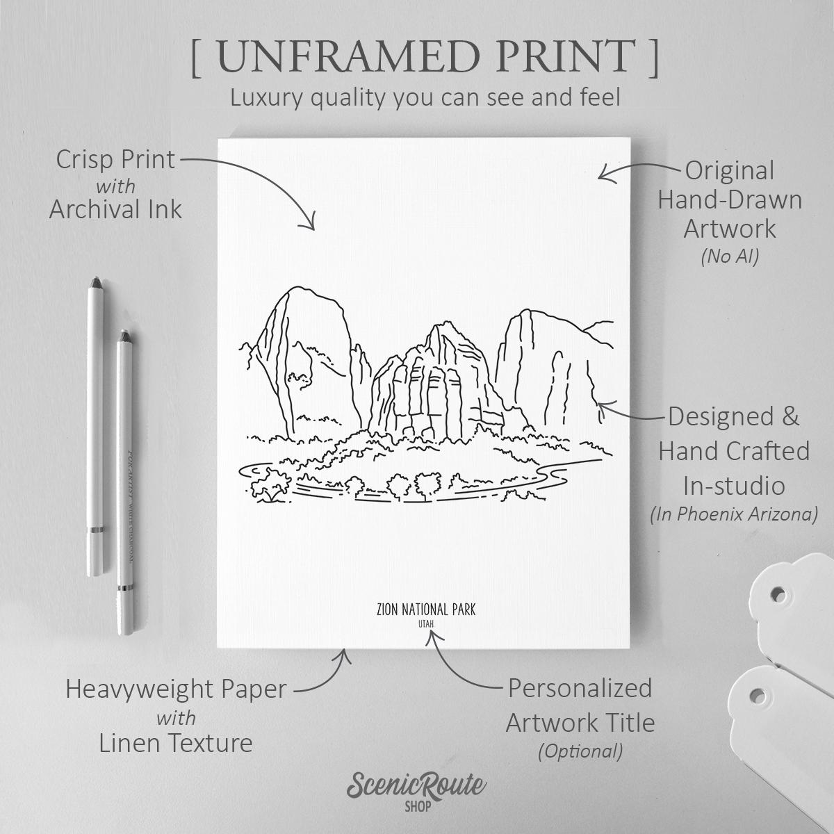 Zion National Park Drawing Art Print: Utah Minimalist Line Art, Modern ...