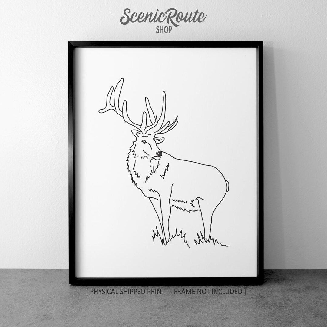 Elk Line Art Print: Minimalist Wildlife Illustration - Etsy