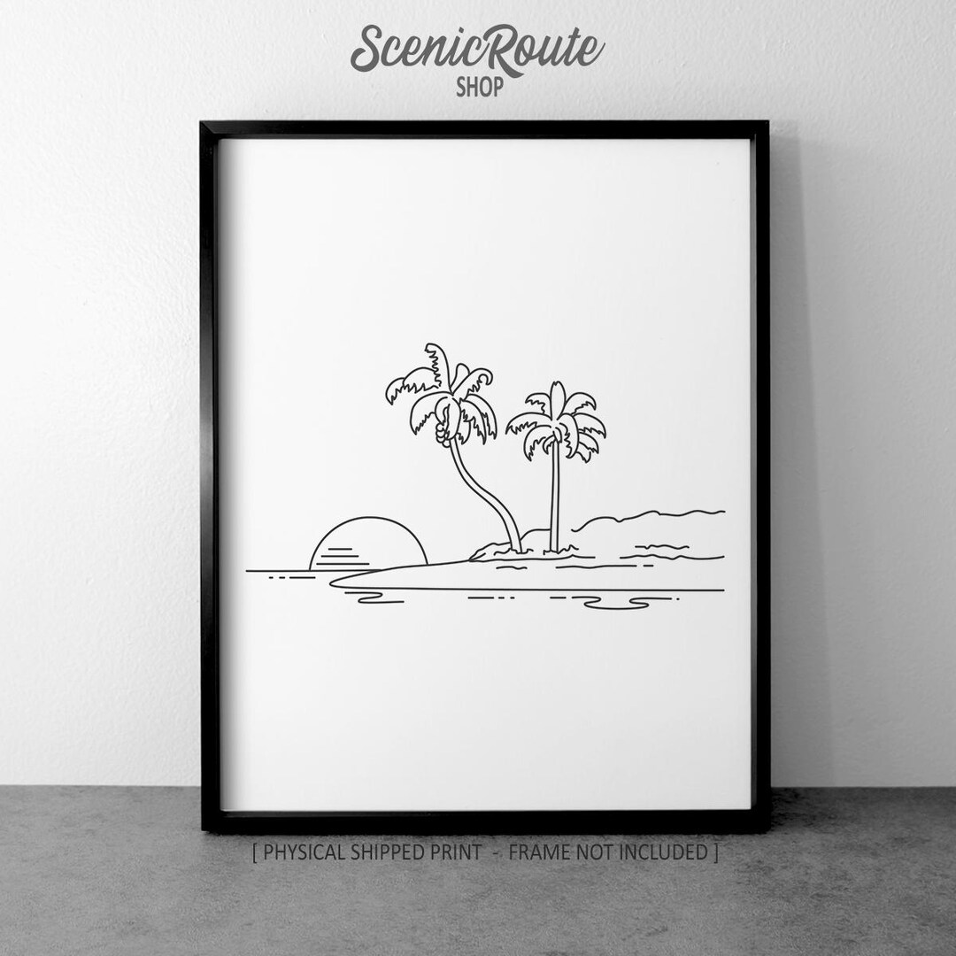 Island Line Art Print: Coastal Landscape Drawing on Linen Paper - Etsy UK
