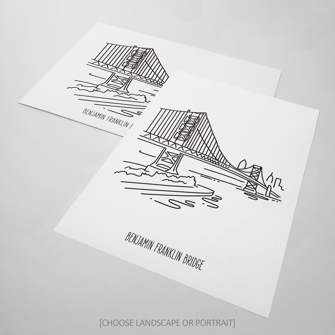 Philadelphia Benjamin Franklin Bridge Line Art Drawing | Etsy