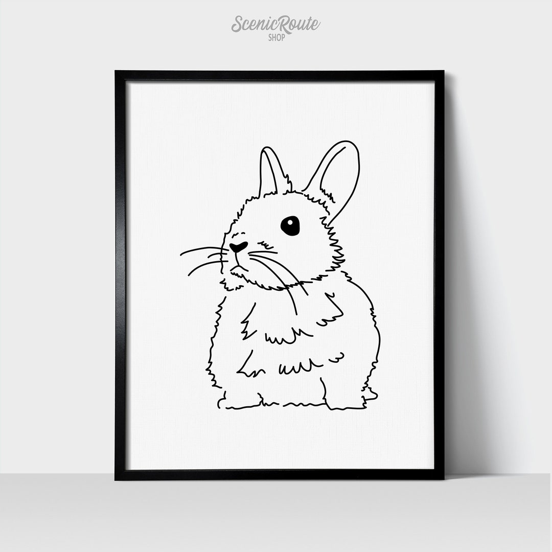 Netherland Dwarf Rabbit Line Art Print Unframed Physical Print Black ...