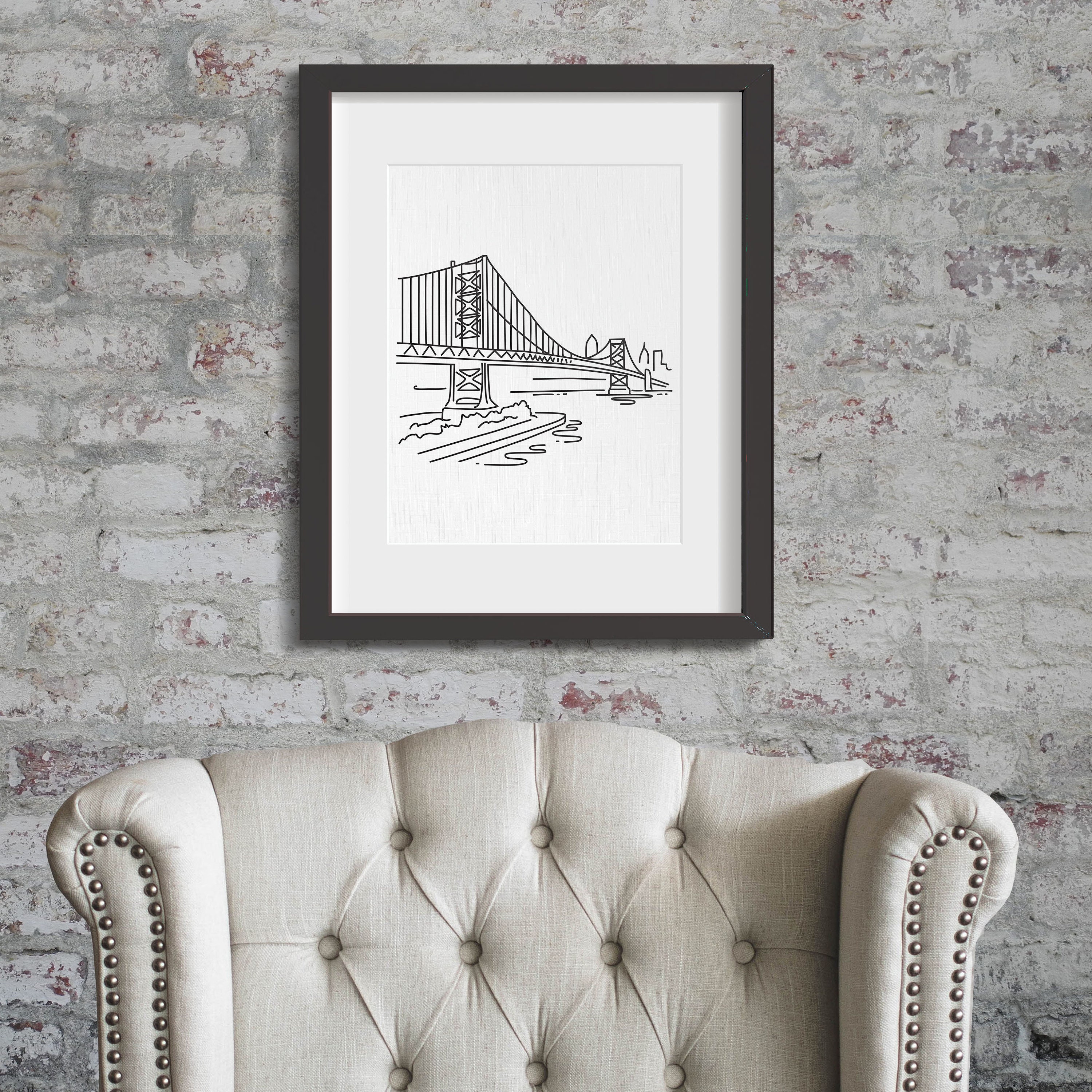 Philadelphia Benjamin Franklin Bridge Line Art Drawing | Etsy