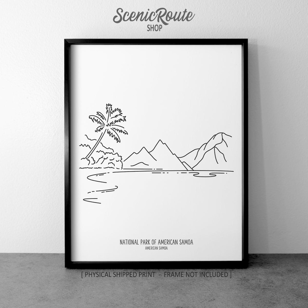 American Samoa National Park Drawing Art Print: Minimalist Line Art ...